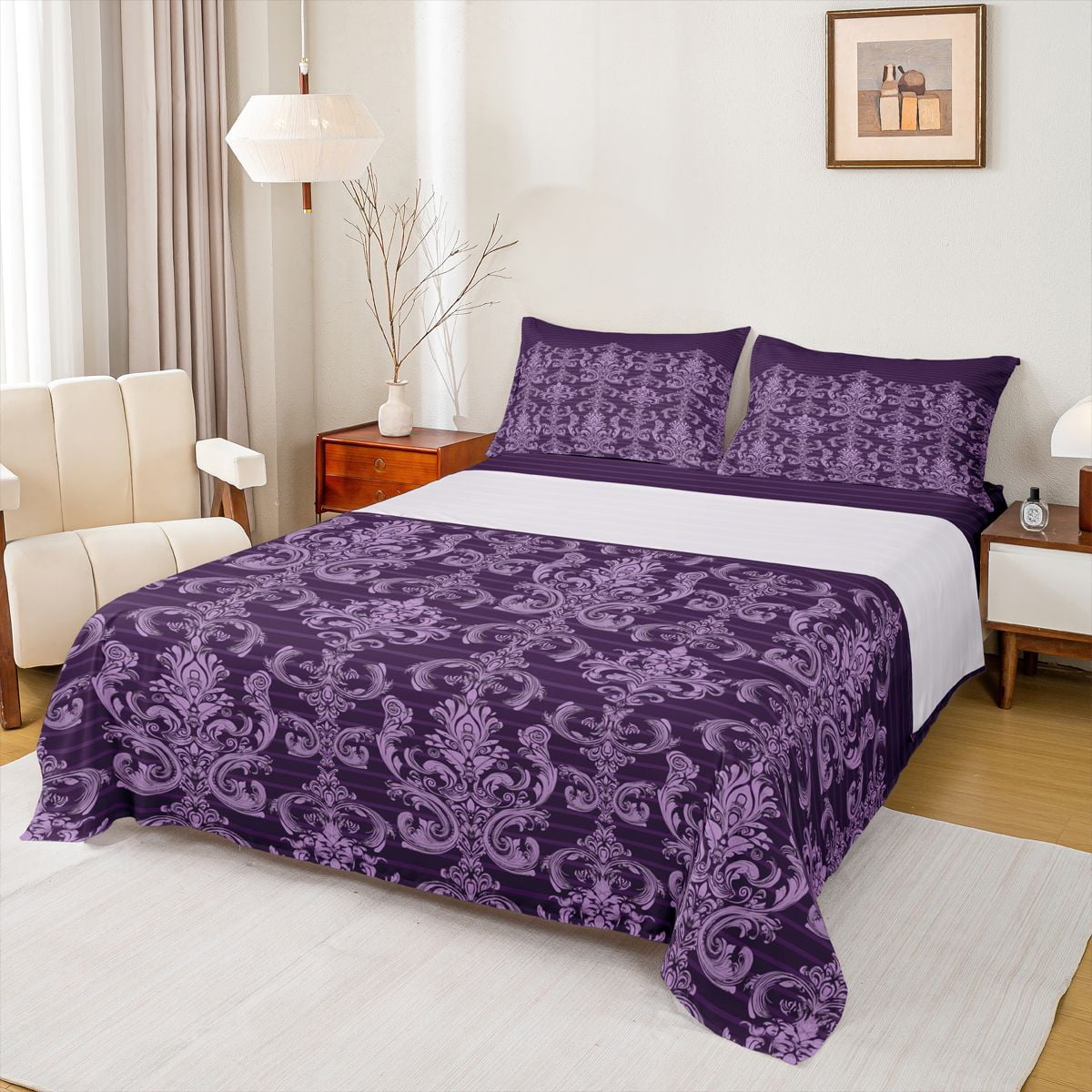 Manfei Damask Floral Pattern Twin Sheet Sets,Vintage Baroque Twin ...