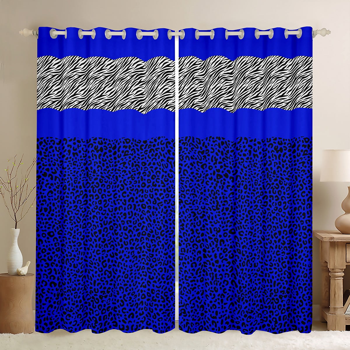 Manfei Deepblue Leopard Print Blackout Curtains Set of 2 (52x84 Each ...
