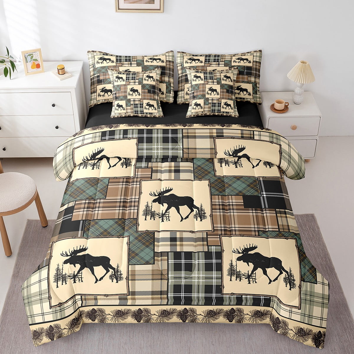 Manfei Deer 7-Piece Twin Bedding Sets,Geometric Buffalo Bedding ...