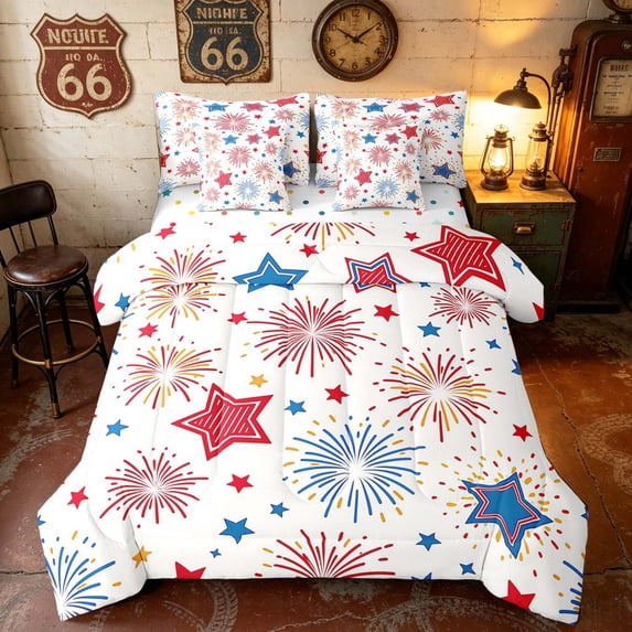 Manfei Doodle Star Firework Twin Bedding, Patriotic Festive Bedding ...