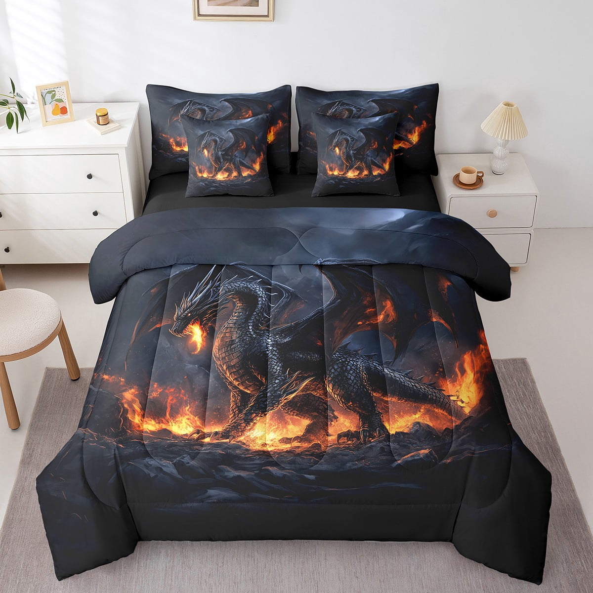 Manfei Dragon Bedding Sets Full Size,Magic Animal Comforter Sets with ...
