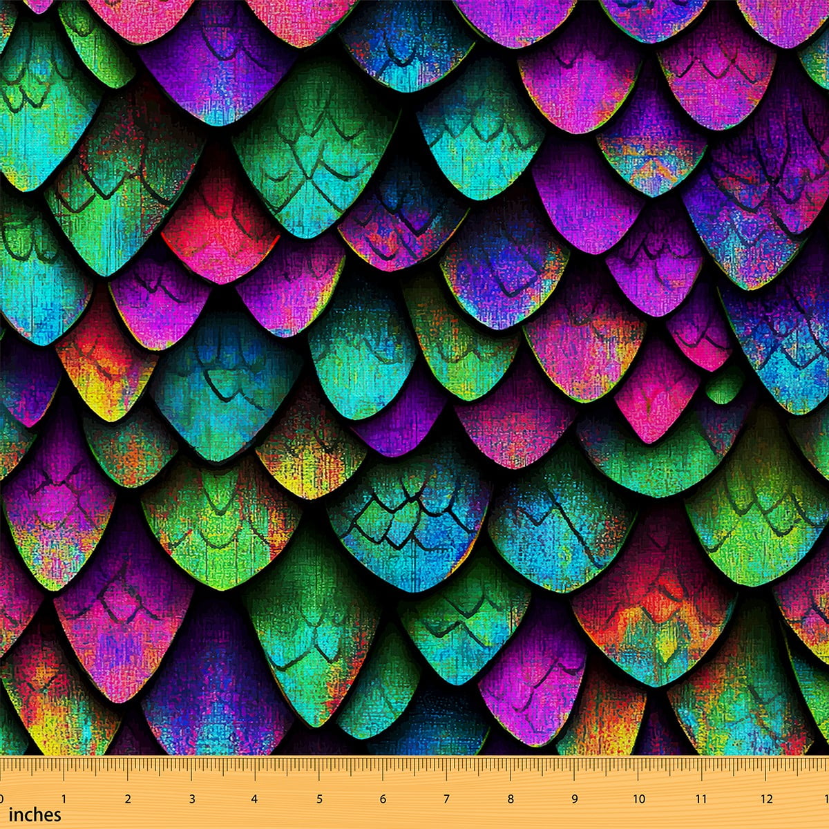 Manfei Dragon Scale Fabric by the Yard (10 Yards), Colorful Watercolor ...