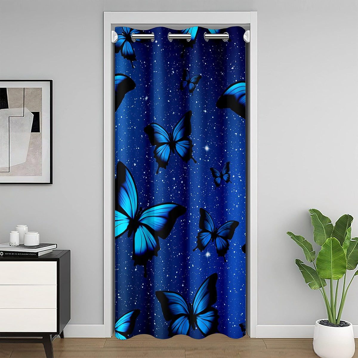 Manfei Dreamy Blue Butterfly Door Curtain Panel 34x80 for Girls ...