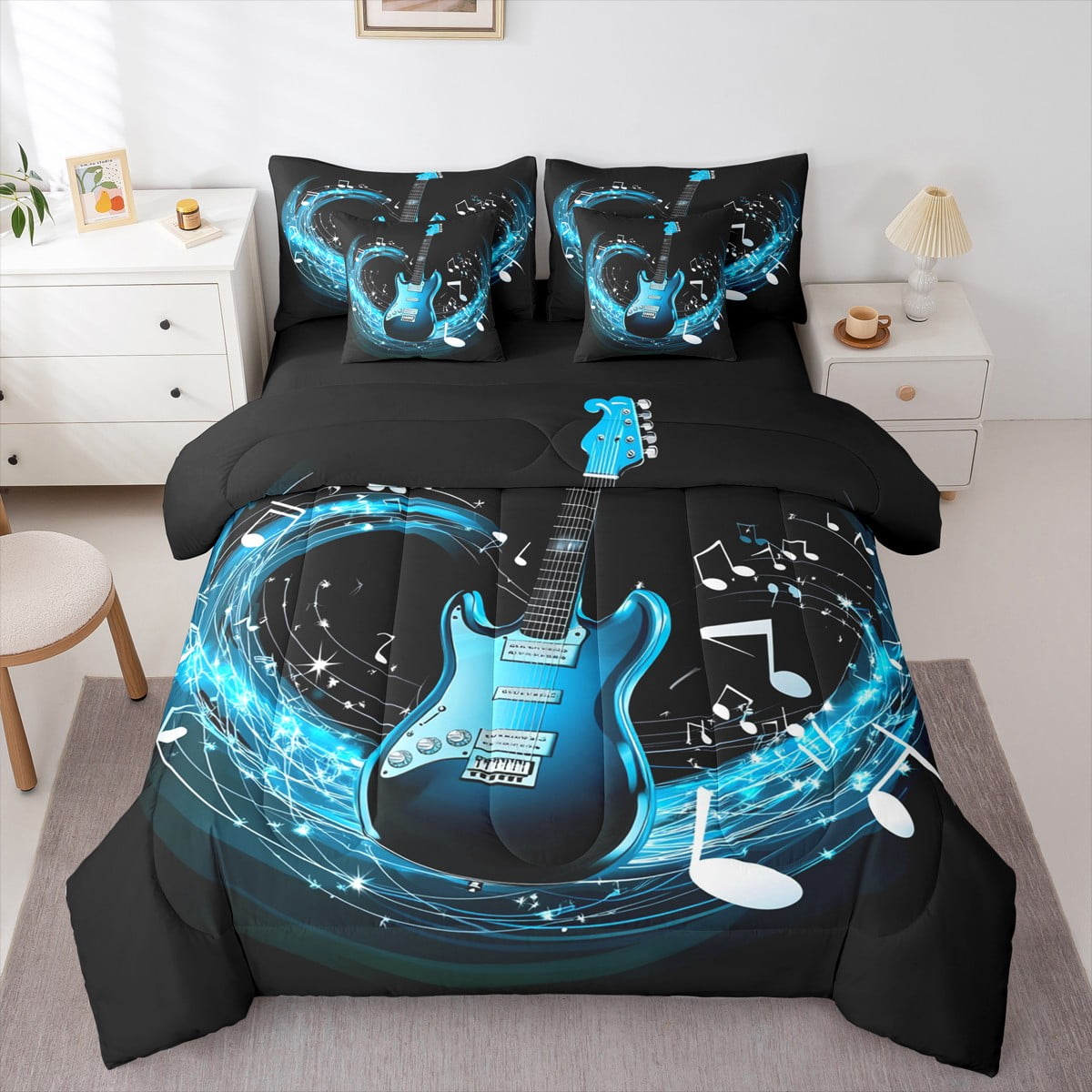 Manfei Dreamy Blue Guitar 7-Piece Bedding Comforter Set,Musical ...