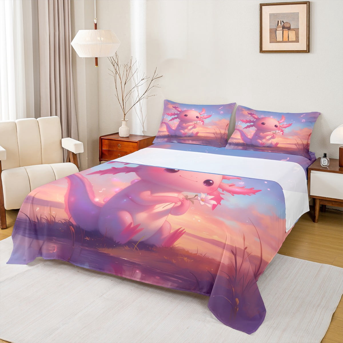 Manfei Dreamy Cute Axolotl Full Size Sheets for Kids, Fairy Tale Animal ...