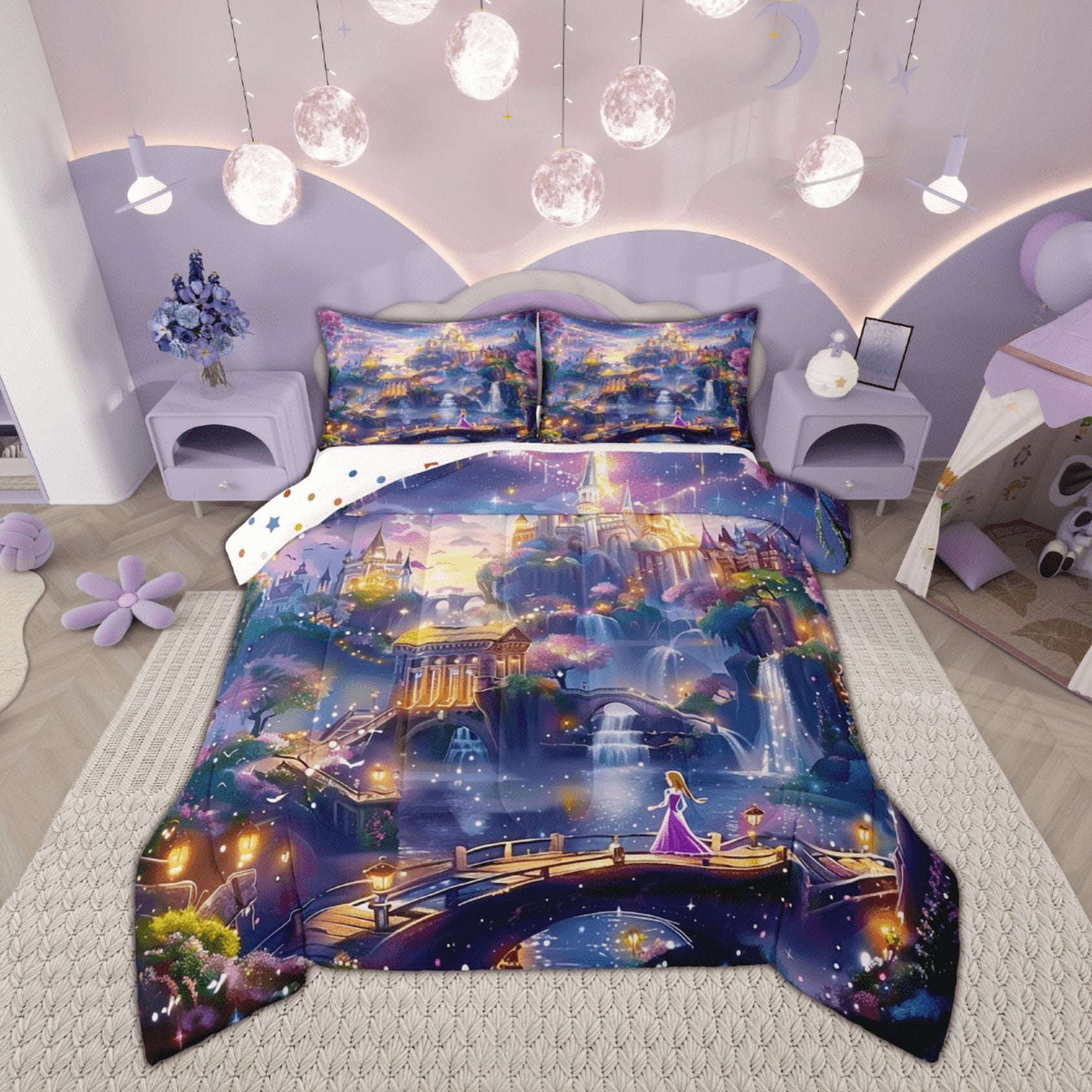 Manfei Dreamy Glitter Castle Queen Comforter Set, Fairy Princess ...
