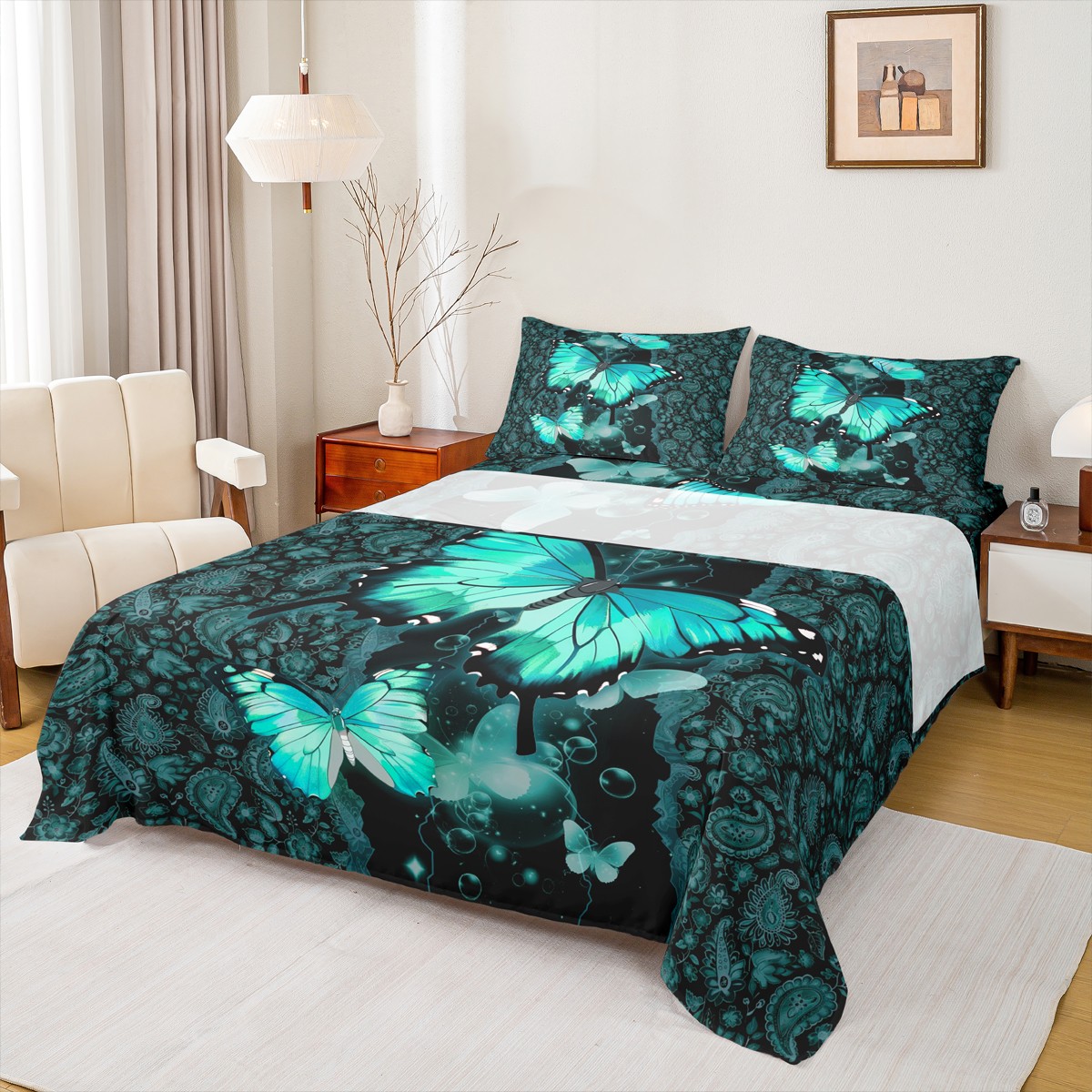 Manfei Dreamy Green Butterfly Full Size Sheets, Couple Romantic ...