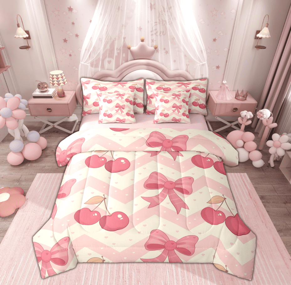 Manfei Dreamy Pink Bowknot Bedding Comforter Set 7pcs, Vintage Rustic ...