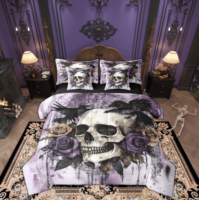 Manfei Dreamy Plum Rose Bedding Comforter Set 7pcs for Couple, Skeleton ...