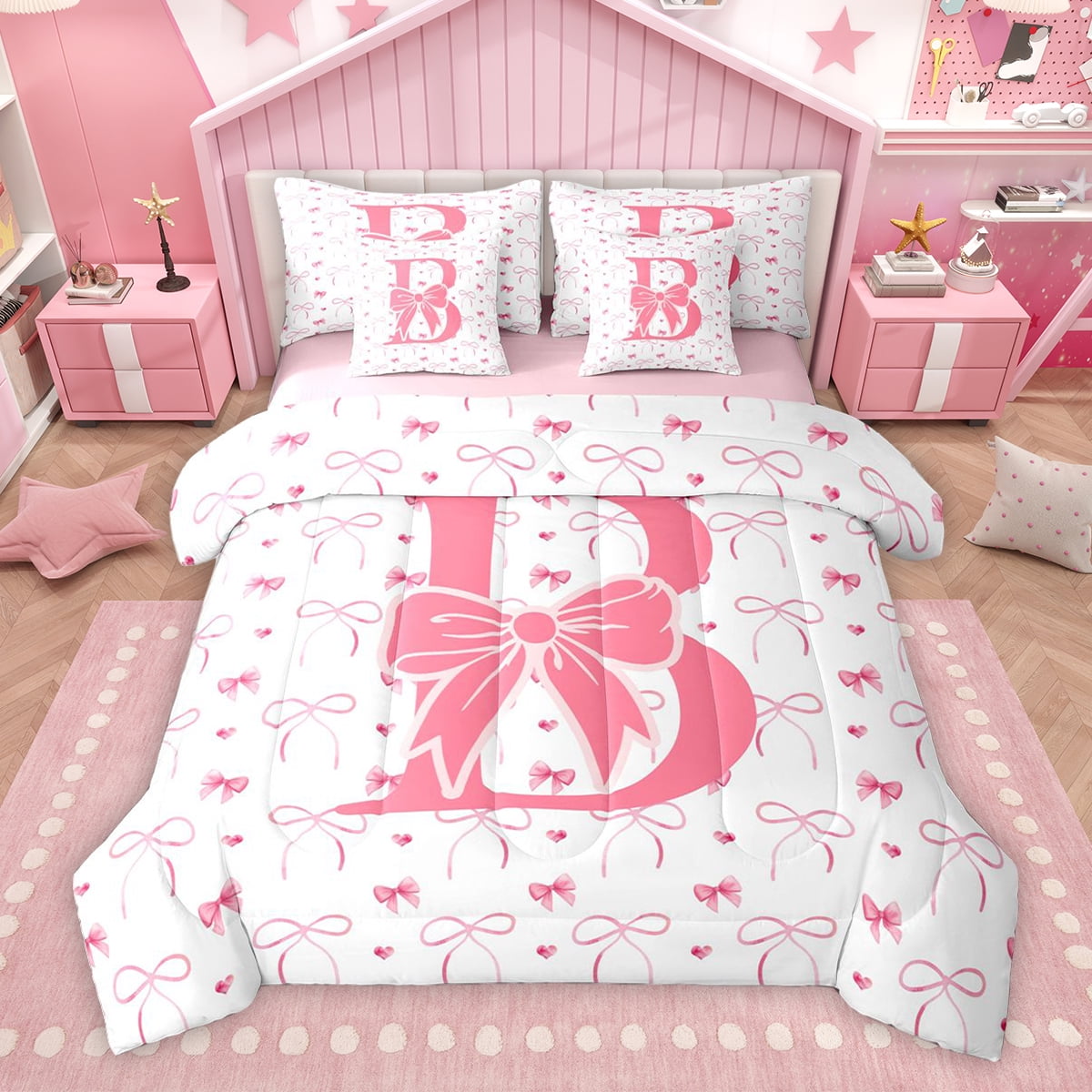 Homewish Dreamy Princess Letter B Bedding Comforter Set 7pcs, Girly ...