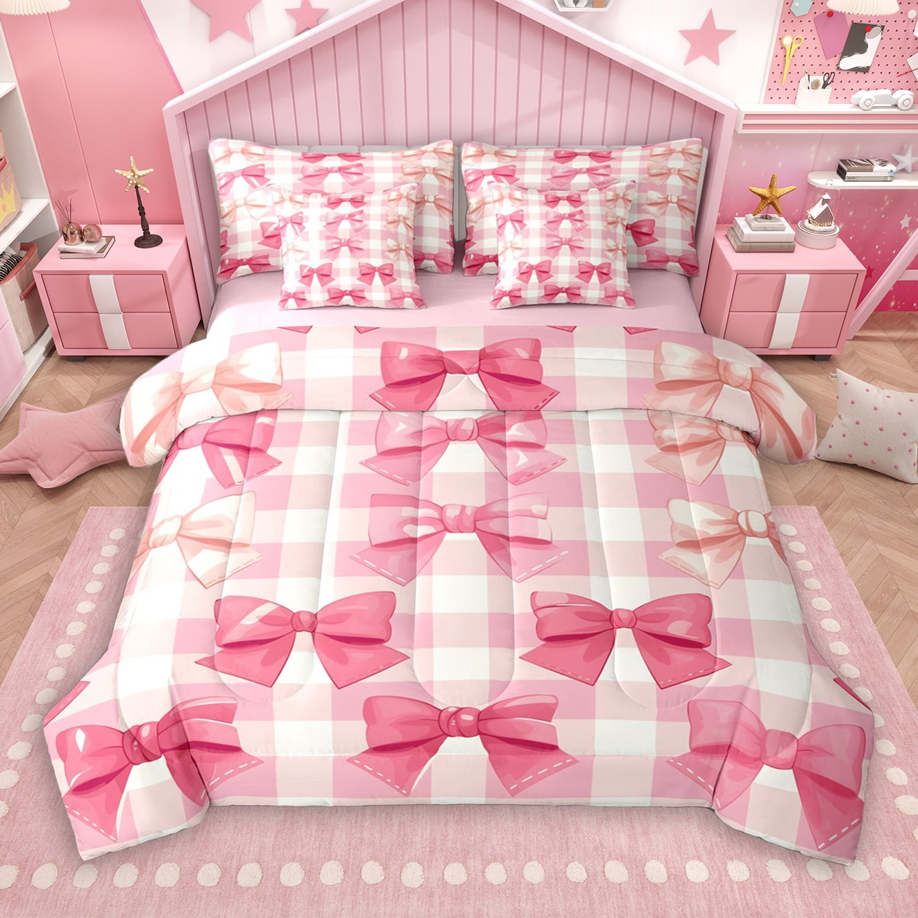 Manfei Dreamy Princess Ribbon 7 Pieces Bedding Comforter Set, Girly ...