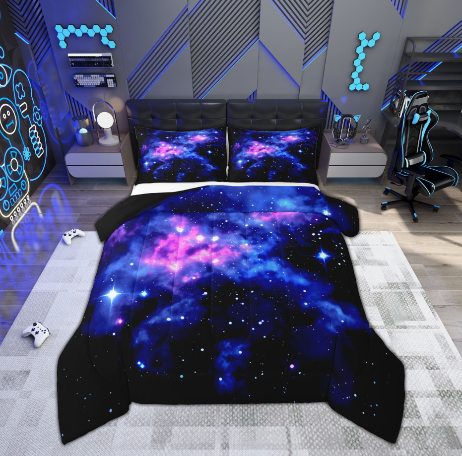 Manfei Dreamy Starry Sky Bedding Queen Comforter Set, Glitter Stars ...