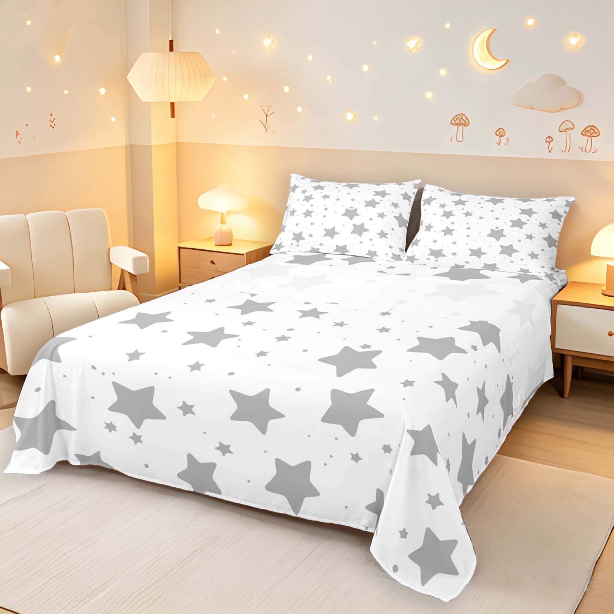 Manfei Dreamy Stars Bed Sheets,Cute Sprinkle Print Full Size Sheets ...