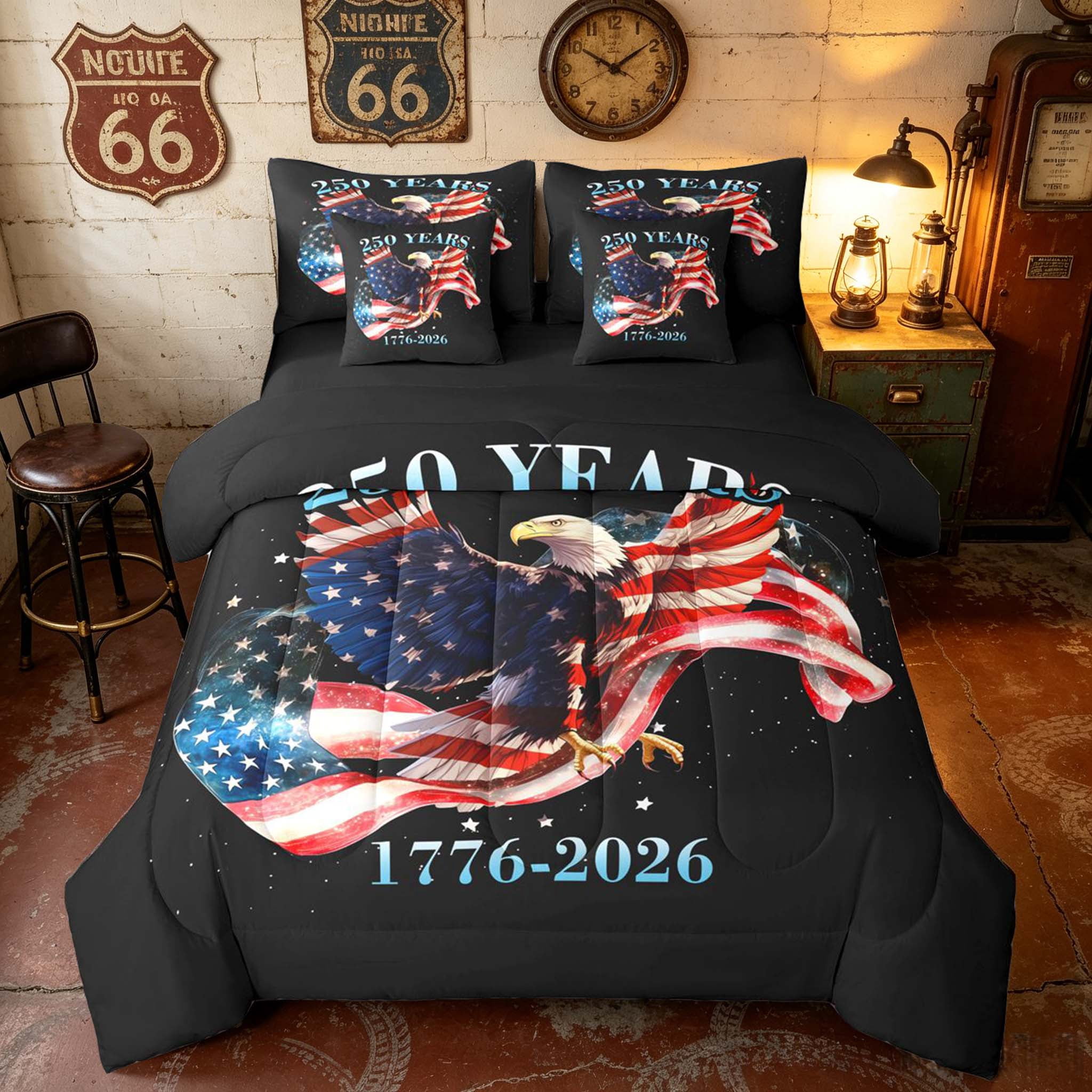 Manfei Eagle USA Flag King Bedding, Patriotic 250 Years King Bed in a ...