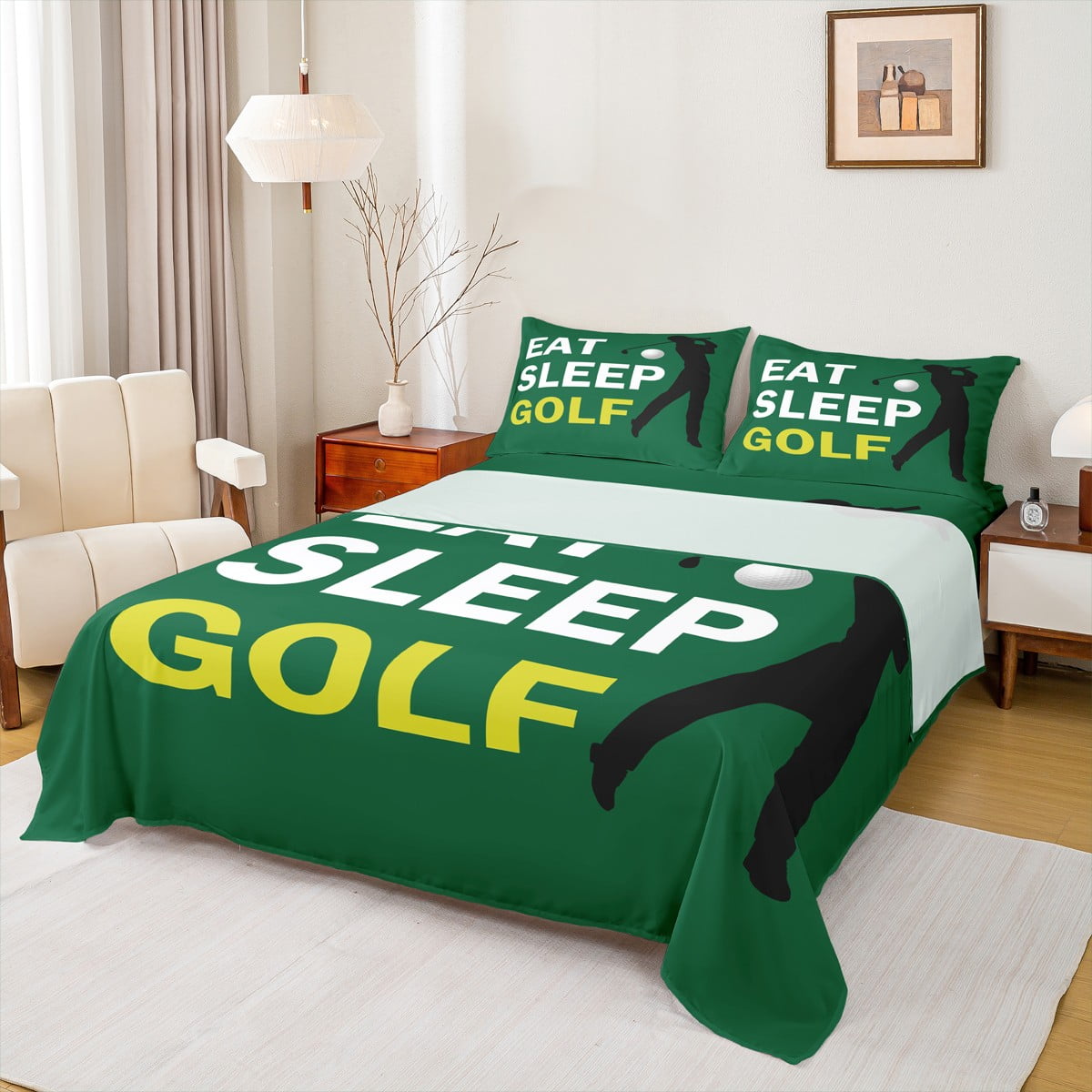 Manfei Eat Sleep Golf 4pcs Bed Sheets,Sport Theme King Sheets,Ball ...