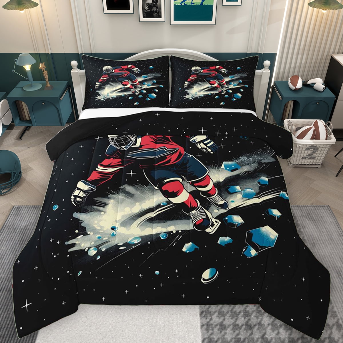 Manfei Eat Sleep Sports Bedding Comforter Set for Teens, Ice Hockey ...