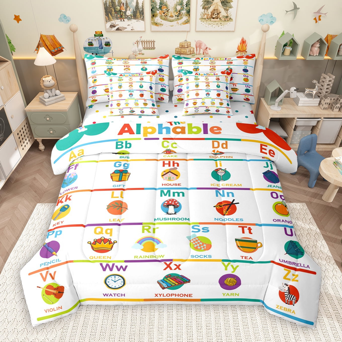 Manfei Educational Learning 7 Pieces Bedding Comforter Set,26 Letters ...