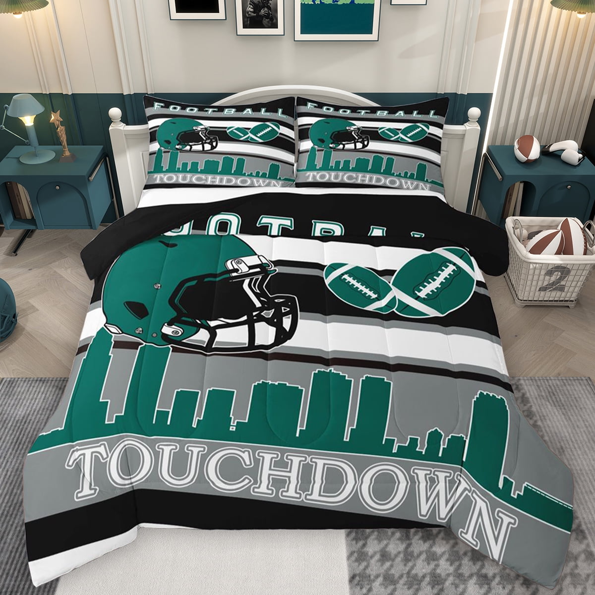 Manfei Est Football Sleep Full Size Comforter Sets for Boys, Ball Game ...