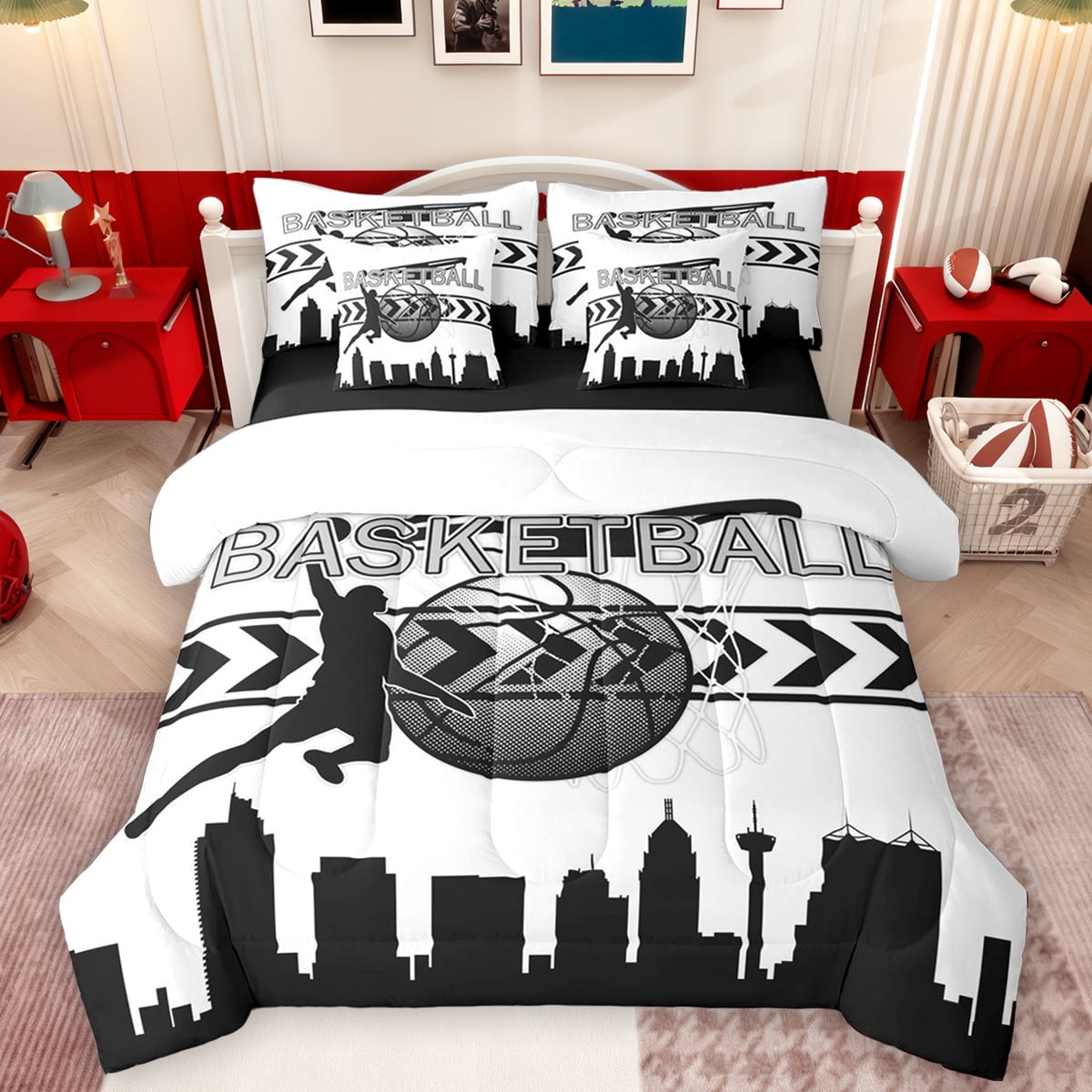 Manfei Est Sleep Basketball Twin Bedding Sets 7-Piece for Boys, Modern ...