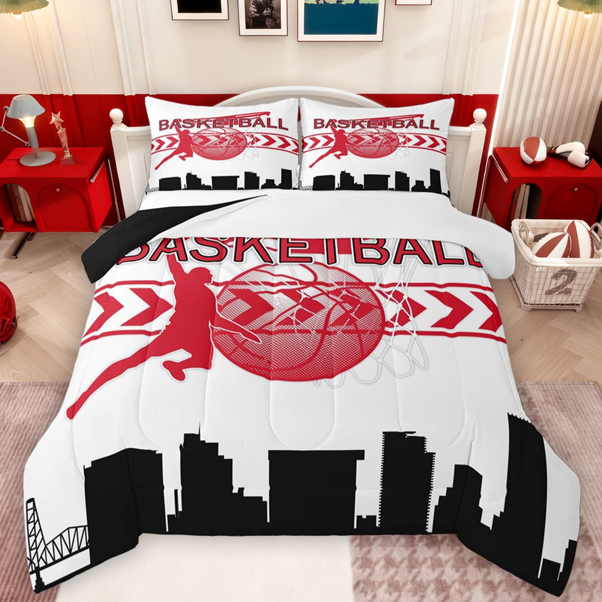 Manfei Est Sport Sleep Bedding Comforter Set, Red Basketball Athlete ...