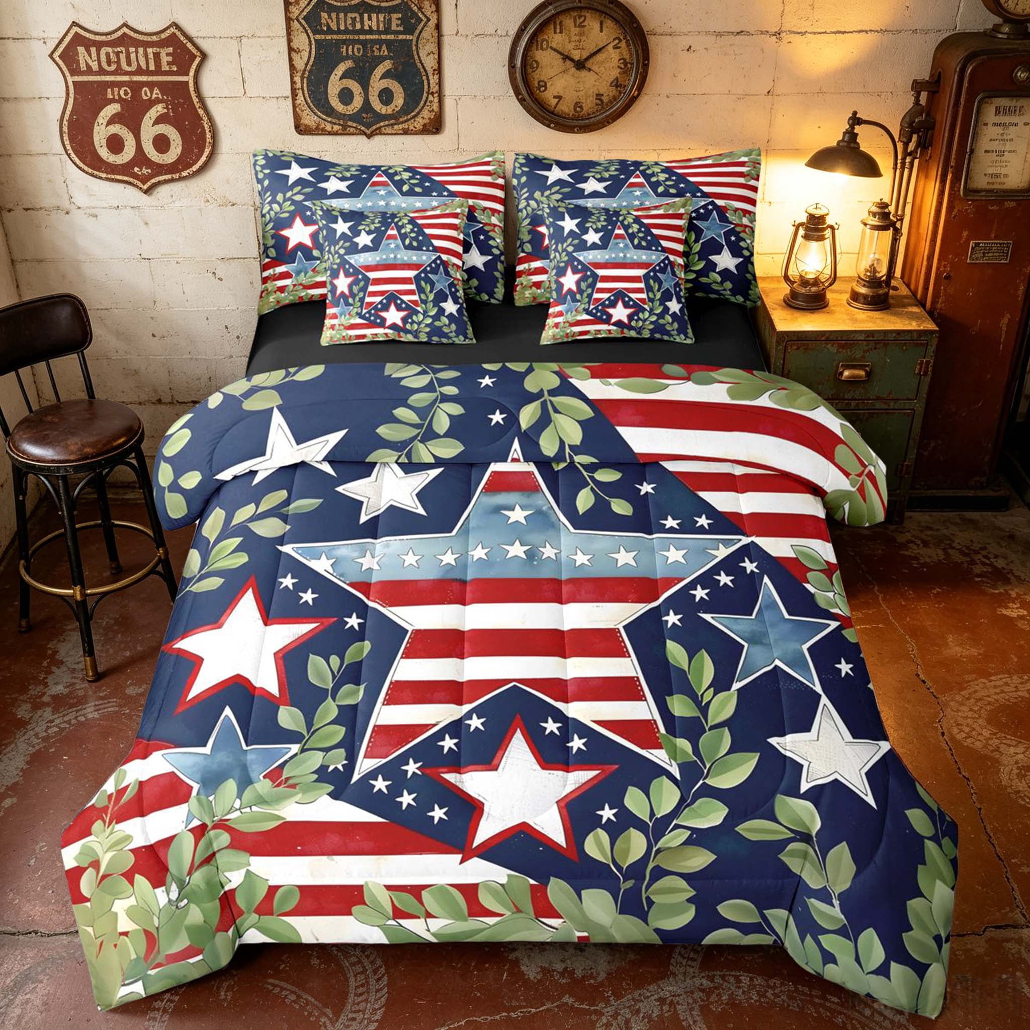 Manfei Eucalyptus Star Print Full Size Bedding Sets, USA Flag Stripe ...