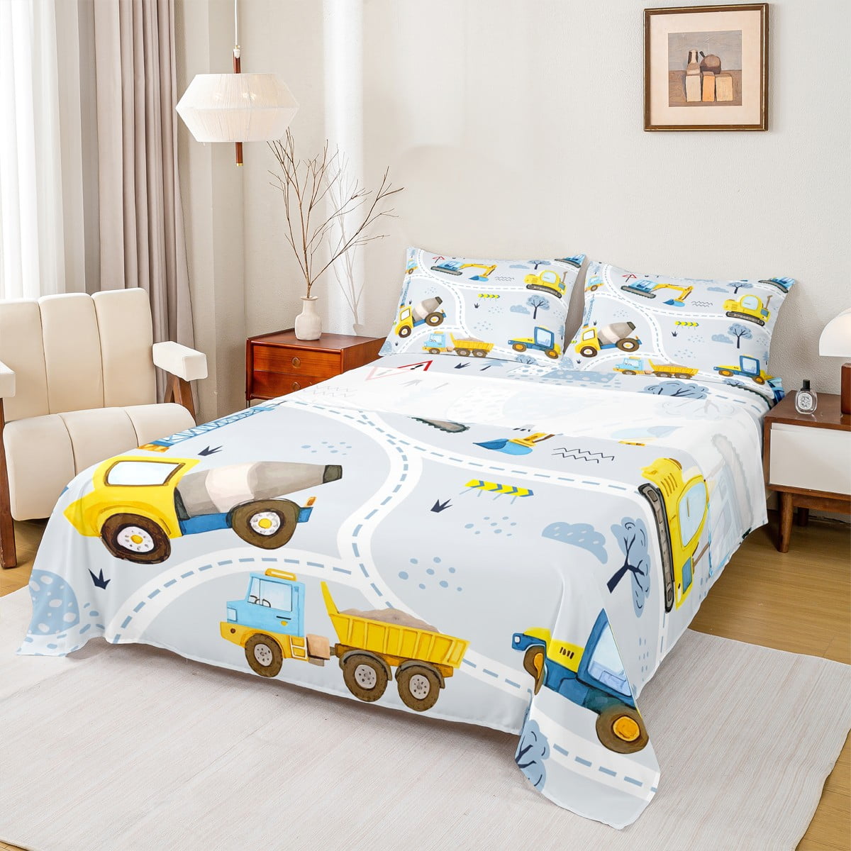 Manfei Excavator Bed Sheets,Construction Vehicles King Sheets,Equipment ...