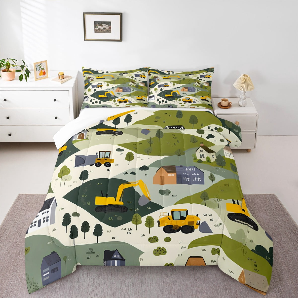 Manfei Excavator Bulldozer King Size Comforter Sets,Construction ...