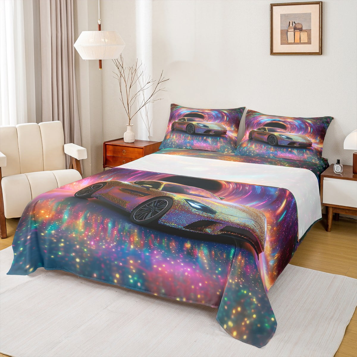 Manfei Extreme Sport Game Bed Sheets,Colorful Race Car King Sheets ...