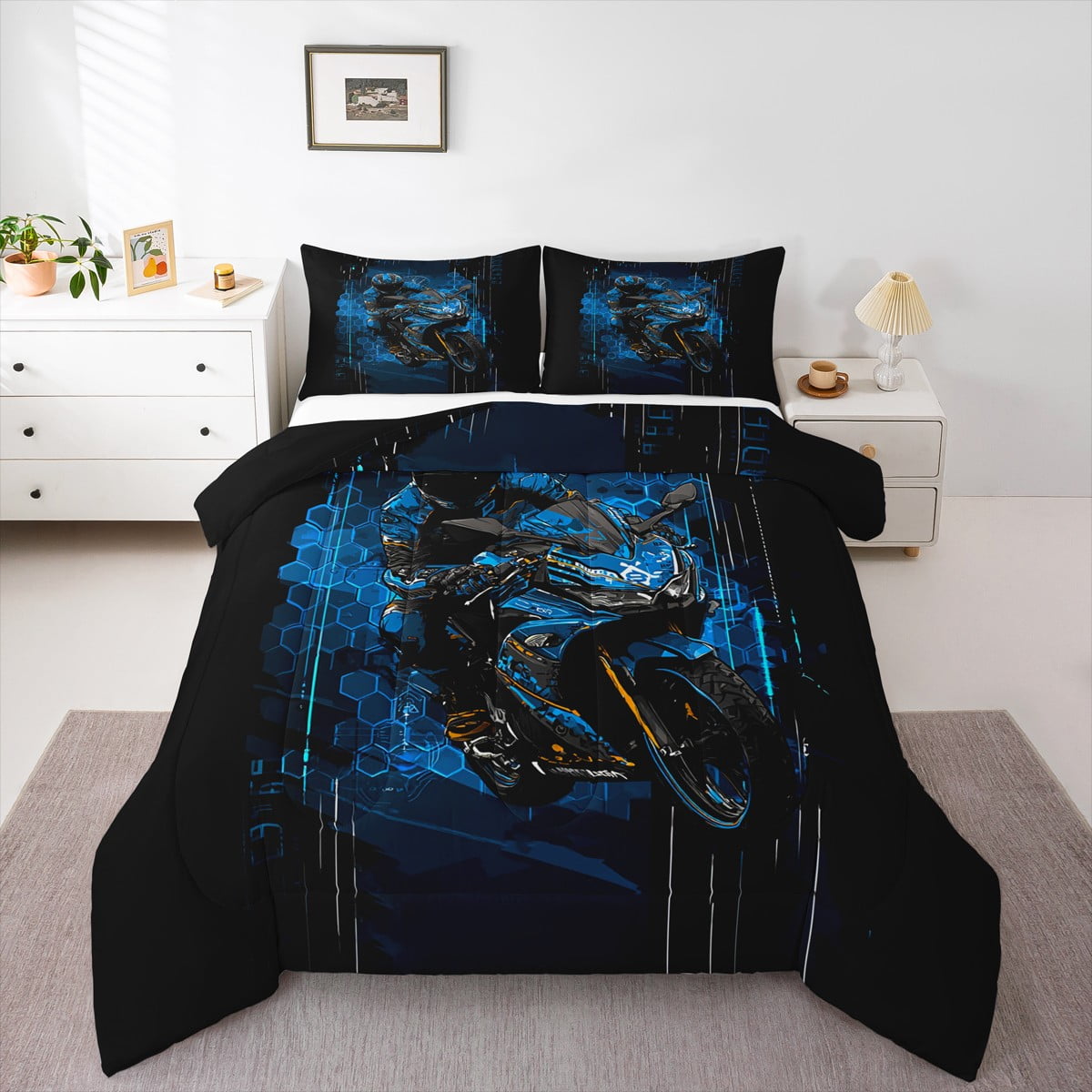 Manfei Extreme Sports Motocross Full Size Comforter Sets,Geometric ...