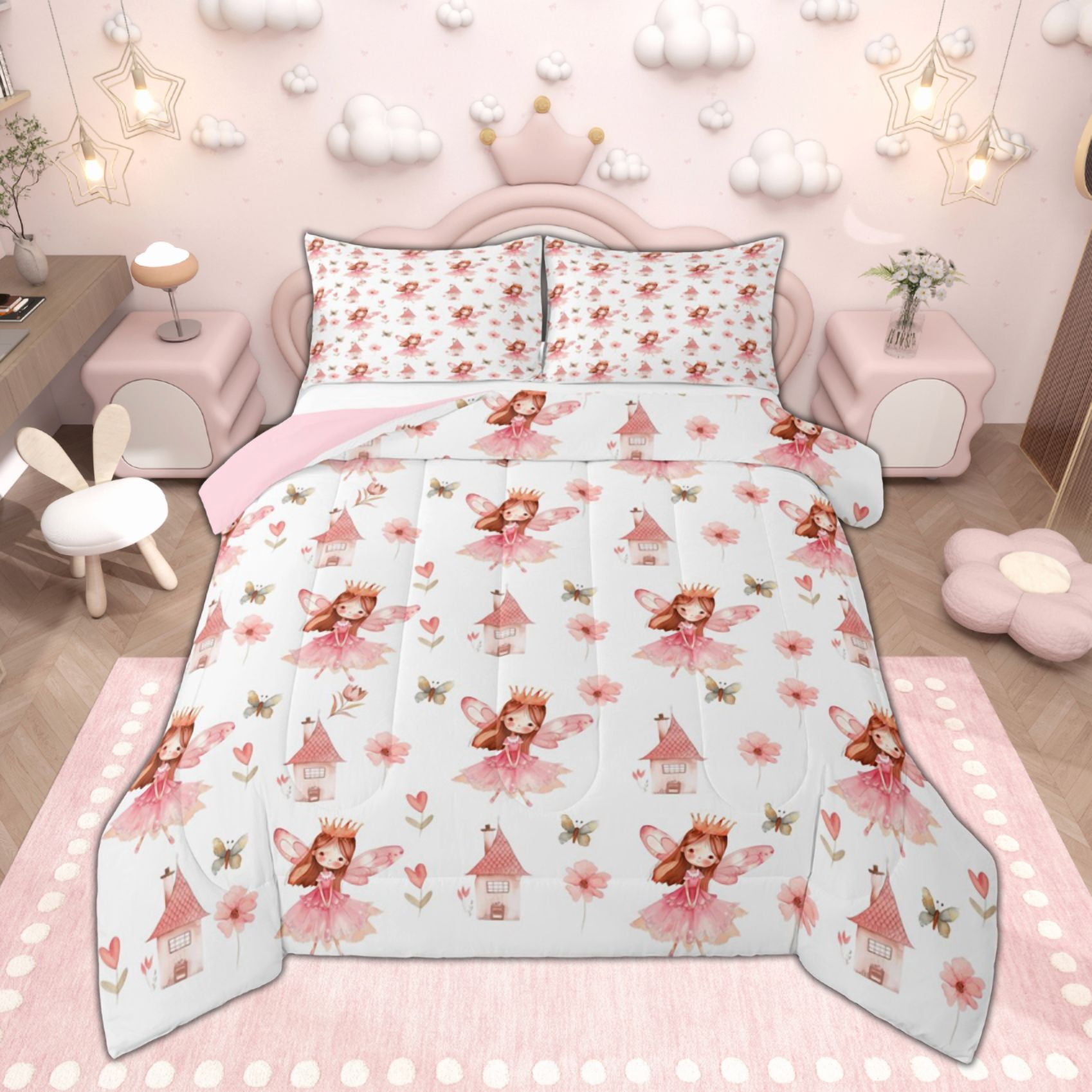 Manfei Fairy Tale Elf Queen Comforter Set for Girls, Dreamy Princess ...