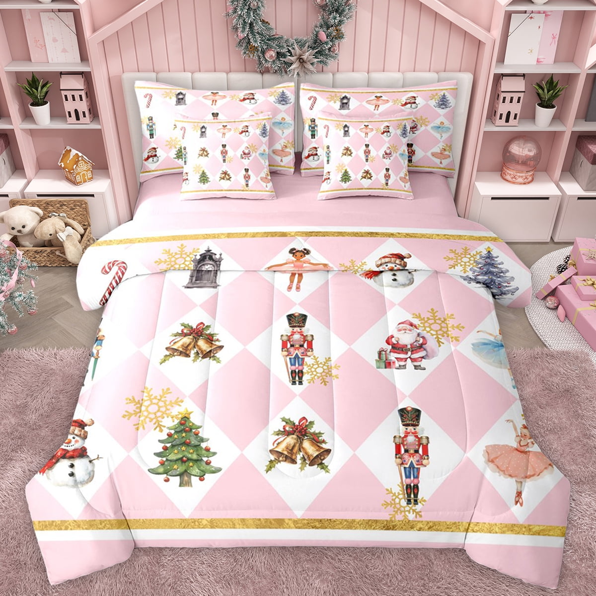 Manfei Fairy Tale Princess Bedding Comforter Set 7 Pieces, Kawaii Xmas ...