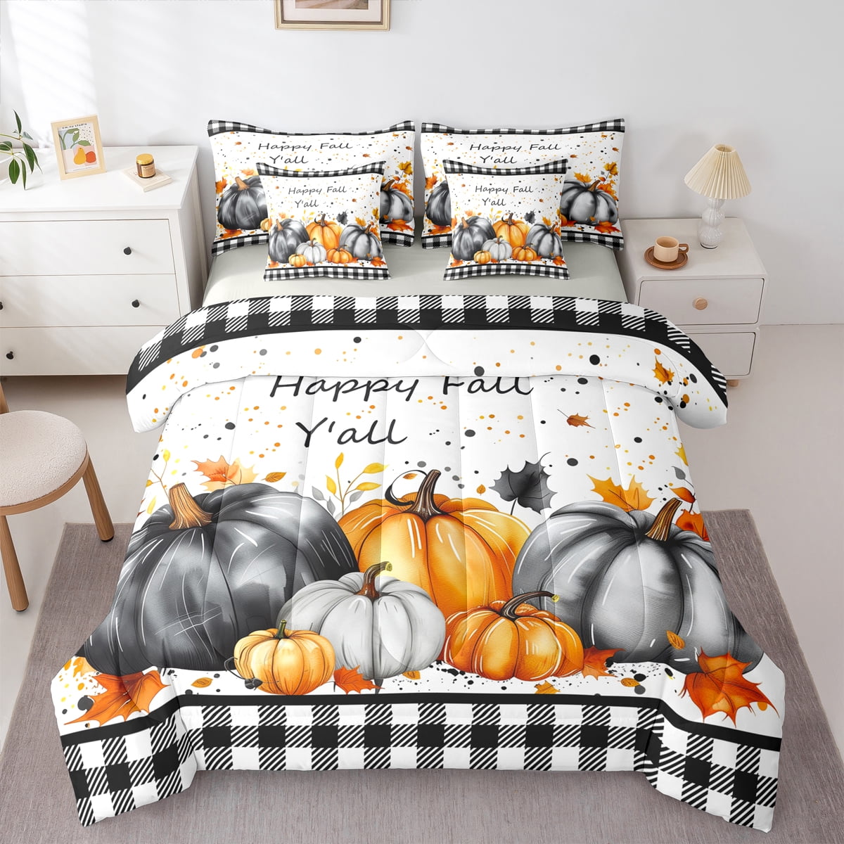 Manfei Fall Pumpkin 7-Piece Twin Bedding Sets,Rustic Farmhouse Cabin ...