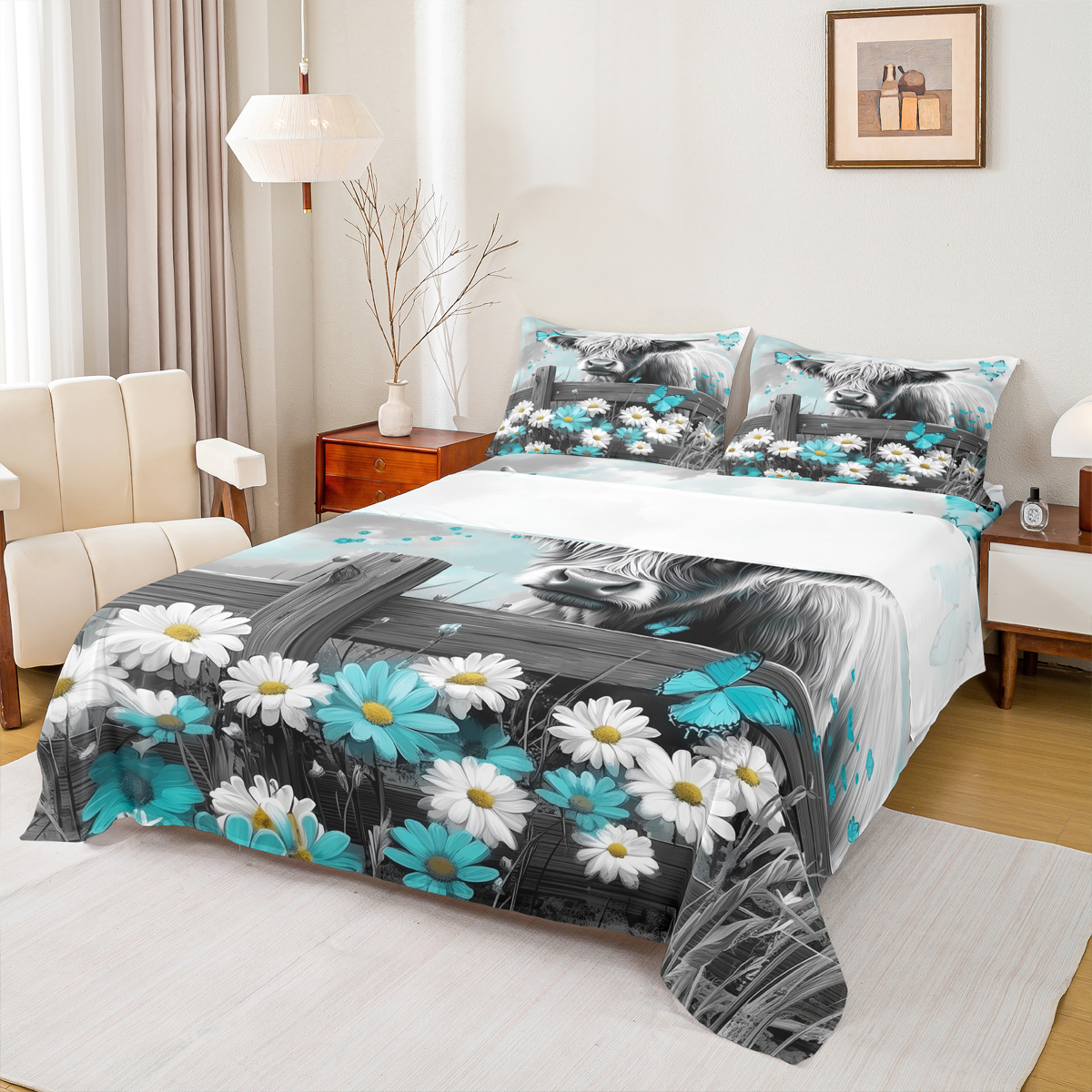Manfei Farm Animal Cattle Twin Sheet Sets,Cute Daisy Butterfly Twin ...