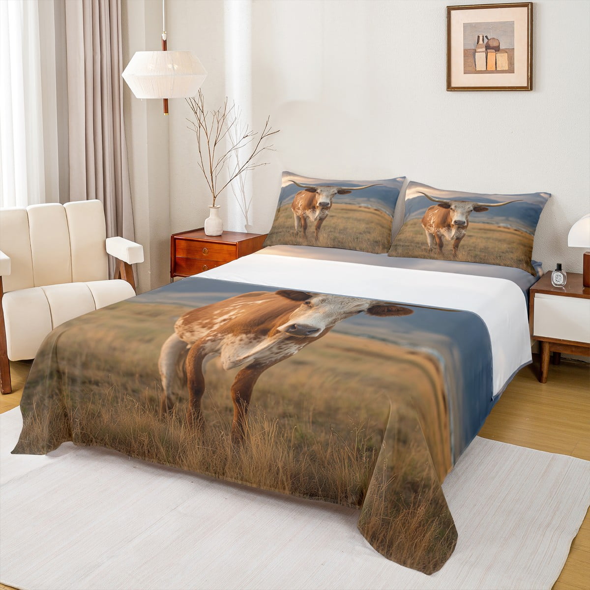 Manfei Farm Animal Cow Full Size Sheets,Rustic Farmhouse Cabin Bed ...