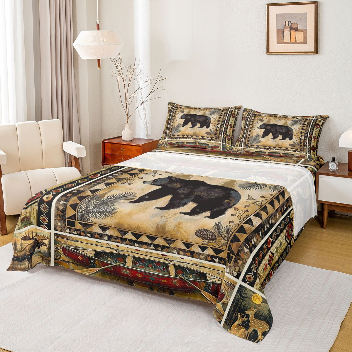 Manfei Farmhouse Bear Bed Sheets Set Queen Size, Rustic Wildlife Bed ...