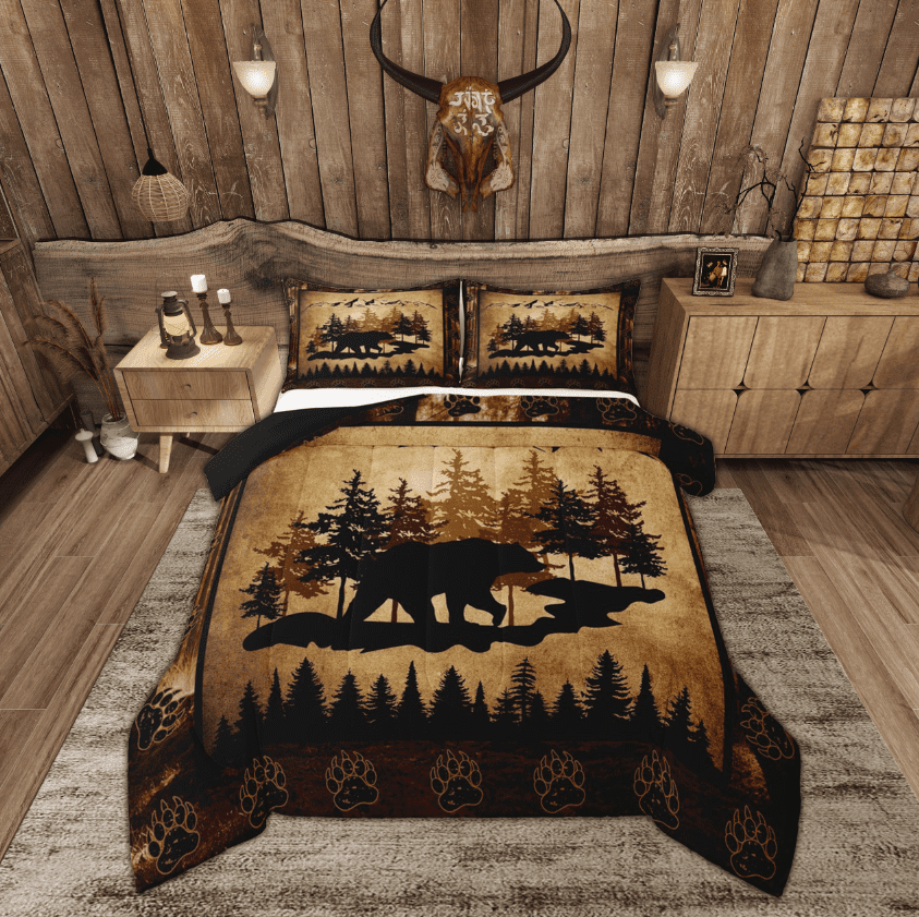 Manfei Farmhouse Bear Bedding Sets Queen with Comforter, Rustic Wildlife Comforter Sets Queen ...