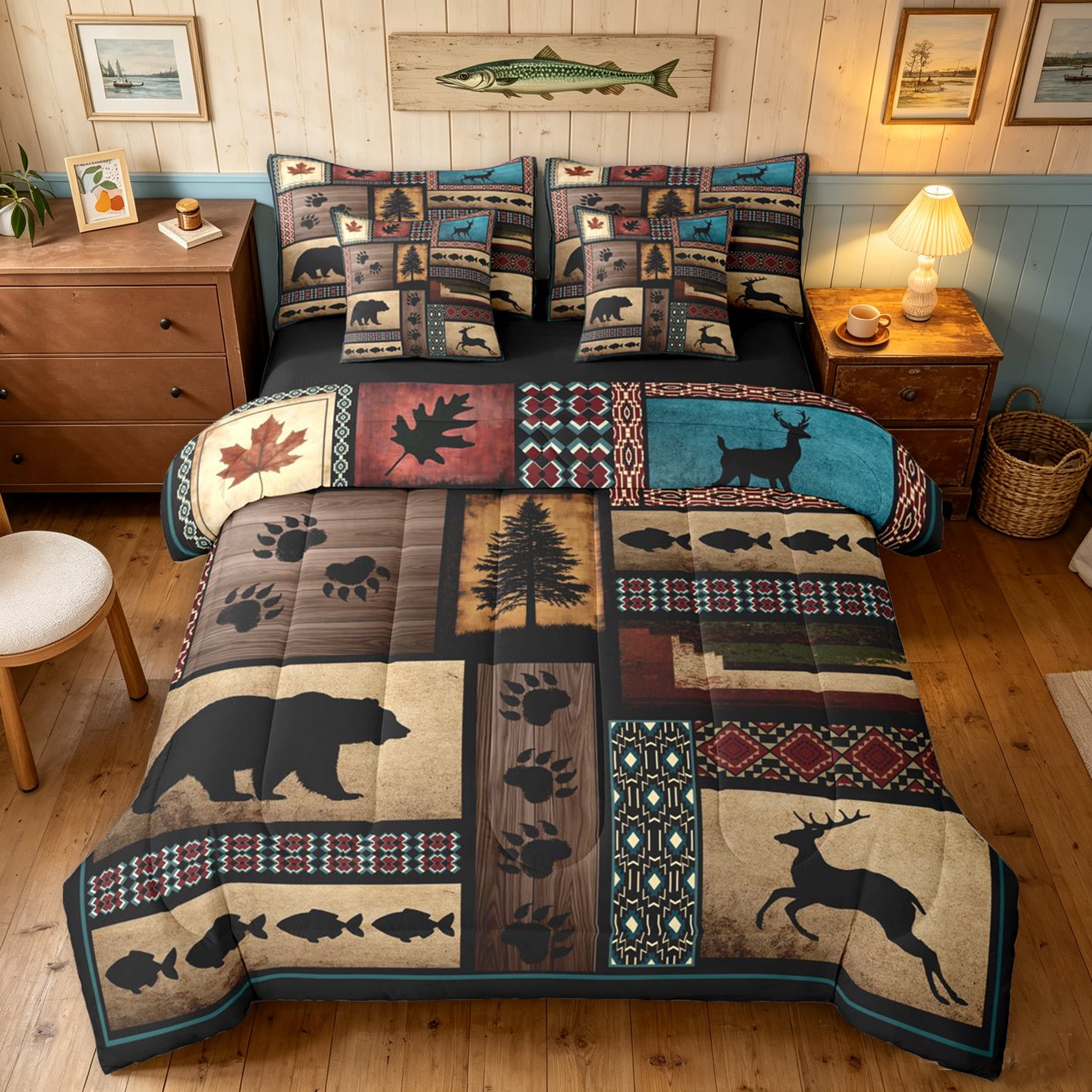Manfei Farmhouse Bear Queen Bedding, Boho Aztec Triangle Bedding ...