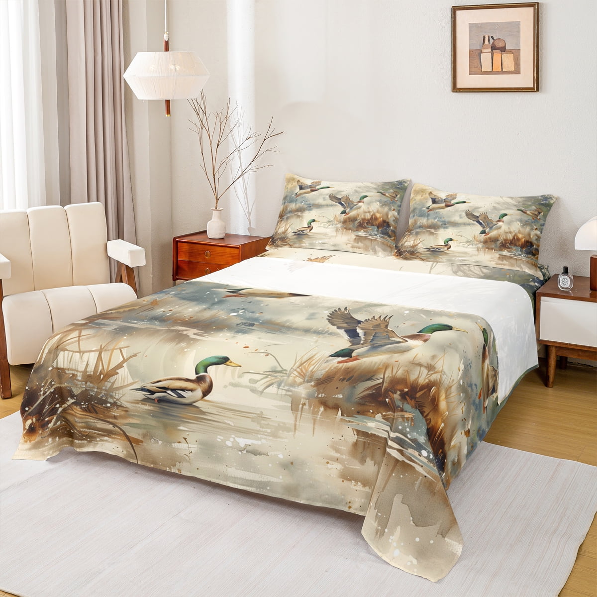 Manfei Farmhouse Mallard Duck Full Size Sheets,Western Country Farm Bed ...