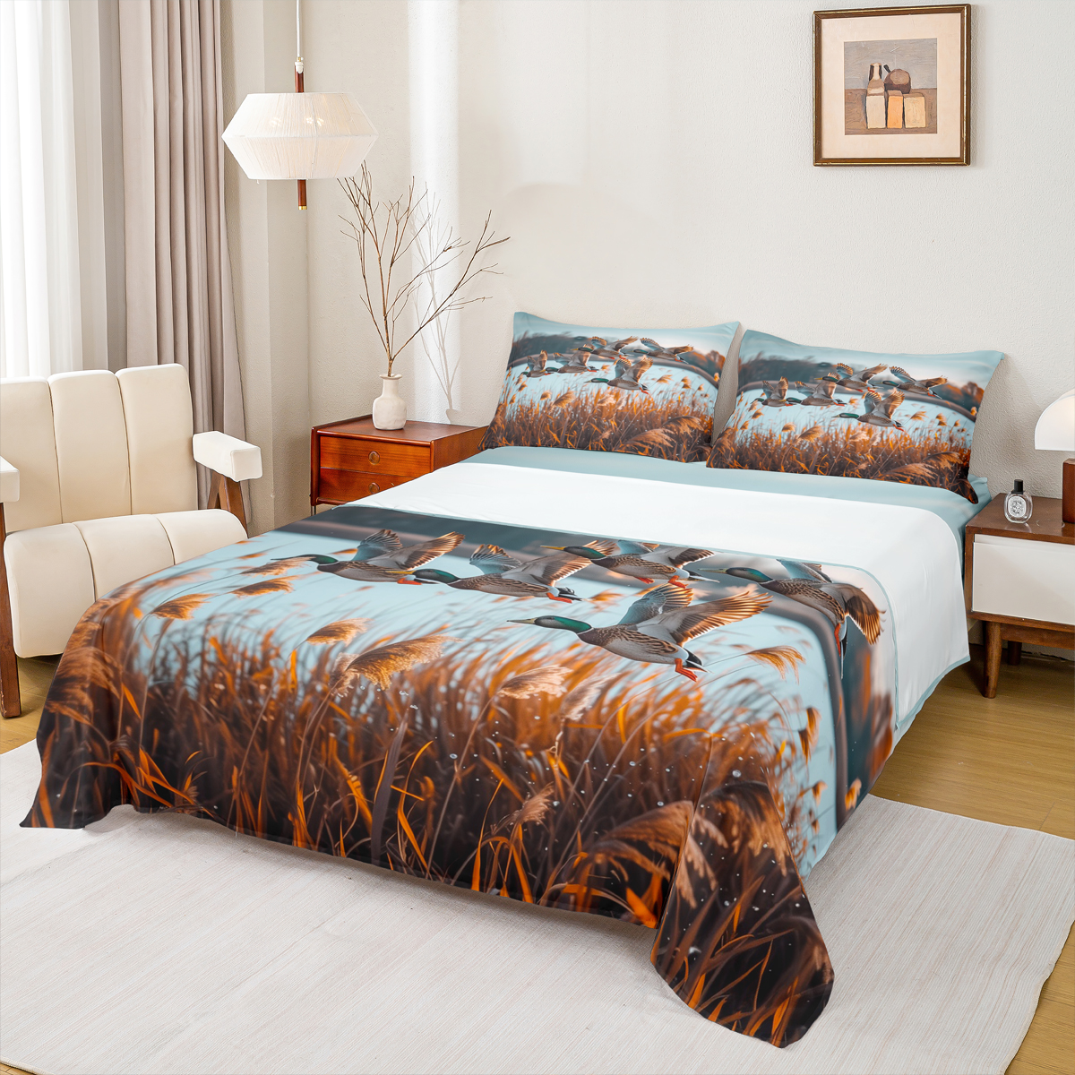 Manfei Farmhouse Mallard Duck Queen Sheet Sets,Western Country Farm ...