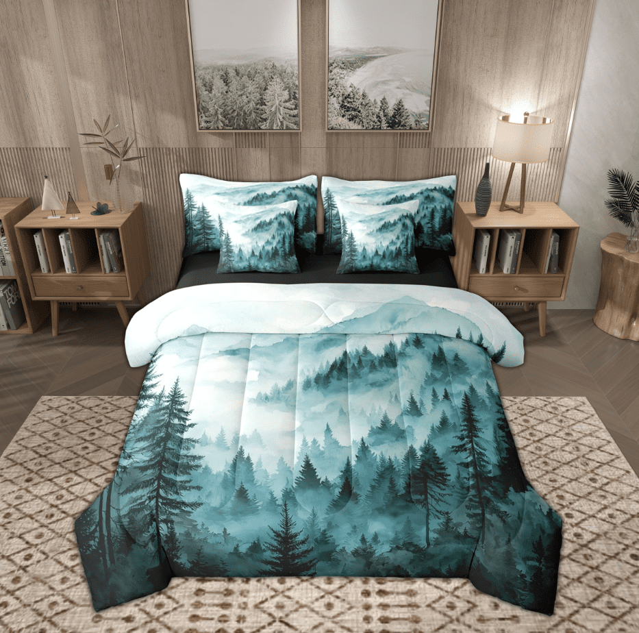 Manfei Farmhouse Nature Scenery Bedding Comforter Set 7 Pieces, Teal ...