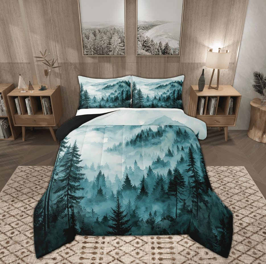Manfei Farmhouse Nature Scenery Full Size Comforter Sets, Teal Rustic ...