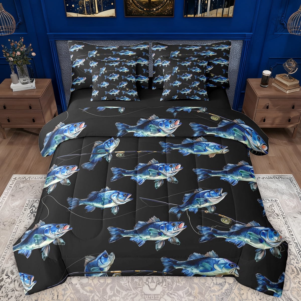 Manfei Farmhouse Pike Fish Bedding Comforter Set 7pcs, Western Rustic ...