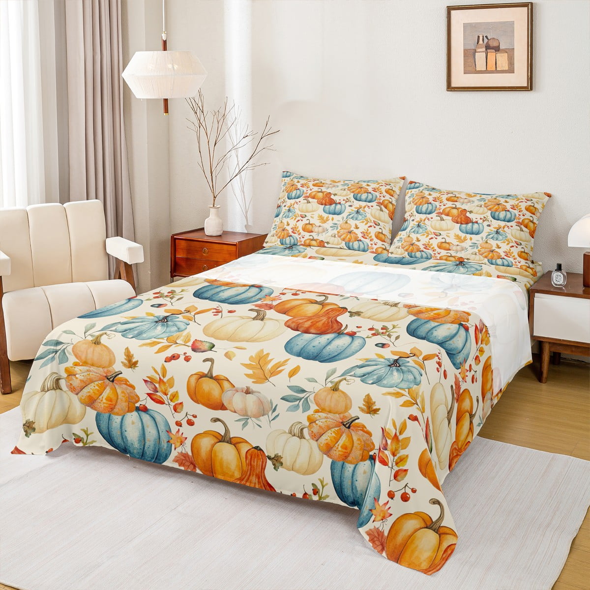 Manfei Farmhouse Pumpkin Child Queen Sheet Sets, Happy Autumn Harvest ...
