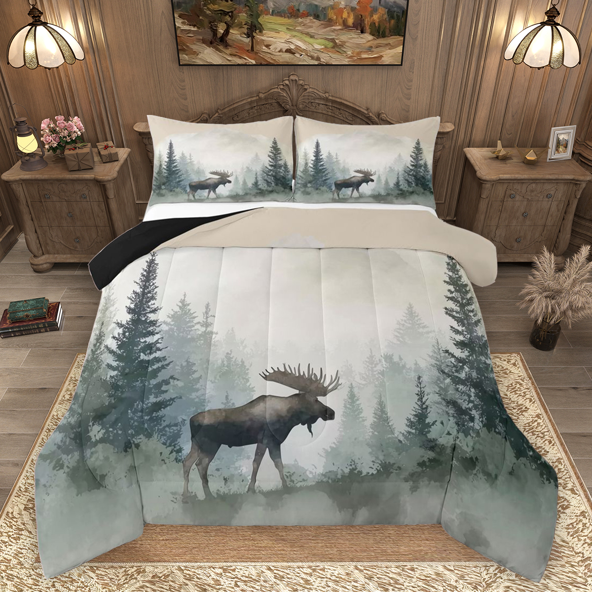 Homewish Farmhouse Reindeer Moose Bedding Comforter Set, Woodland ...
