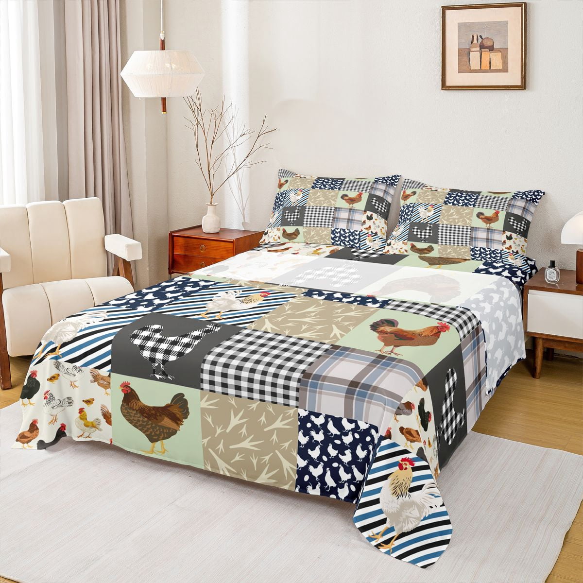 Homewish Farmhouse Rooster Child Bed Sheets, Kawaii farm Animal King ...