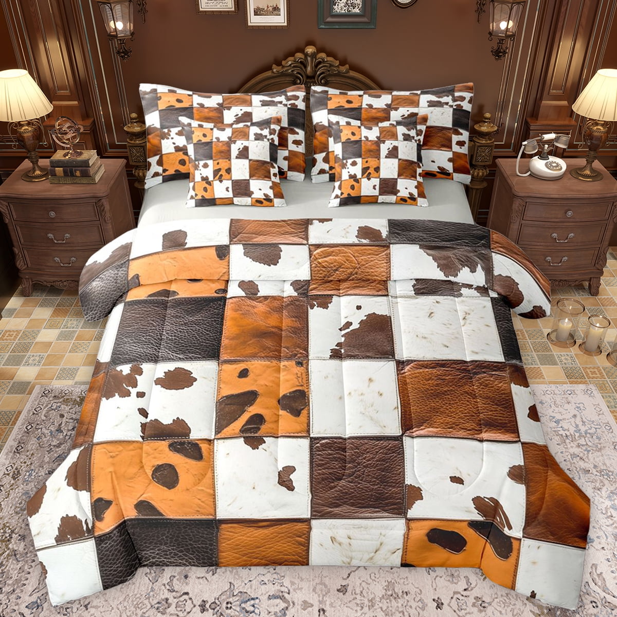 Manfei Fashion Cow Print Bedding Comforter Set 7 Pieces, Rusrtic ...