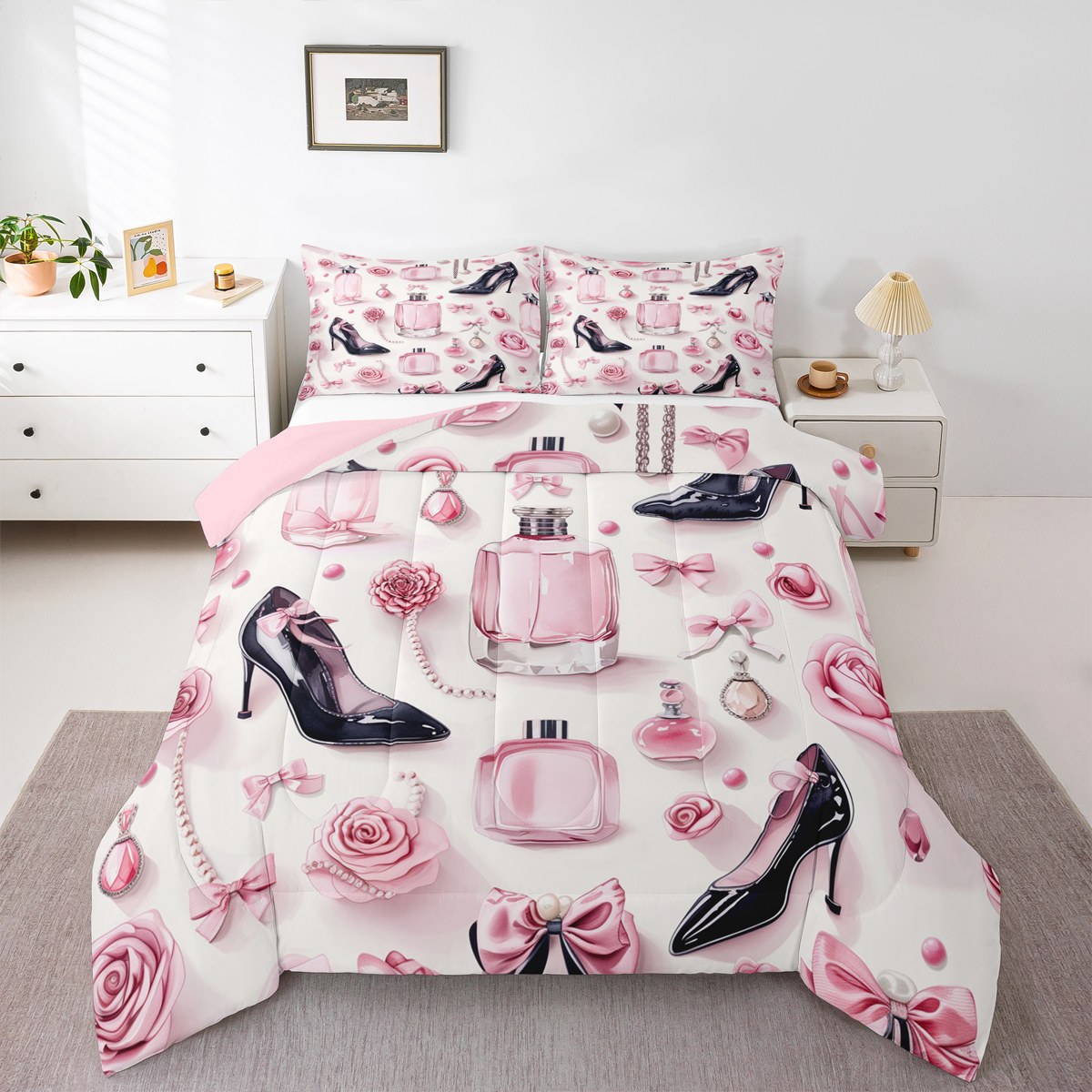 Manfei Fashion High Heels Bedding Comforter Set,Pink Diamond Perfume ...