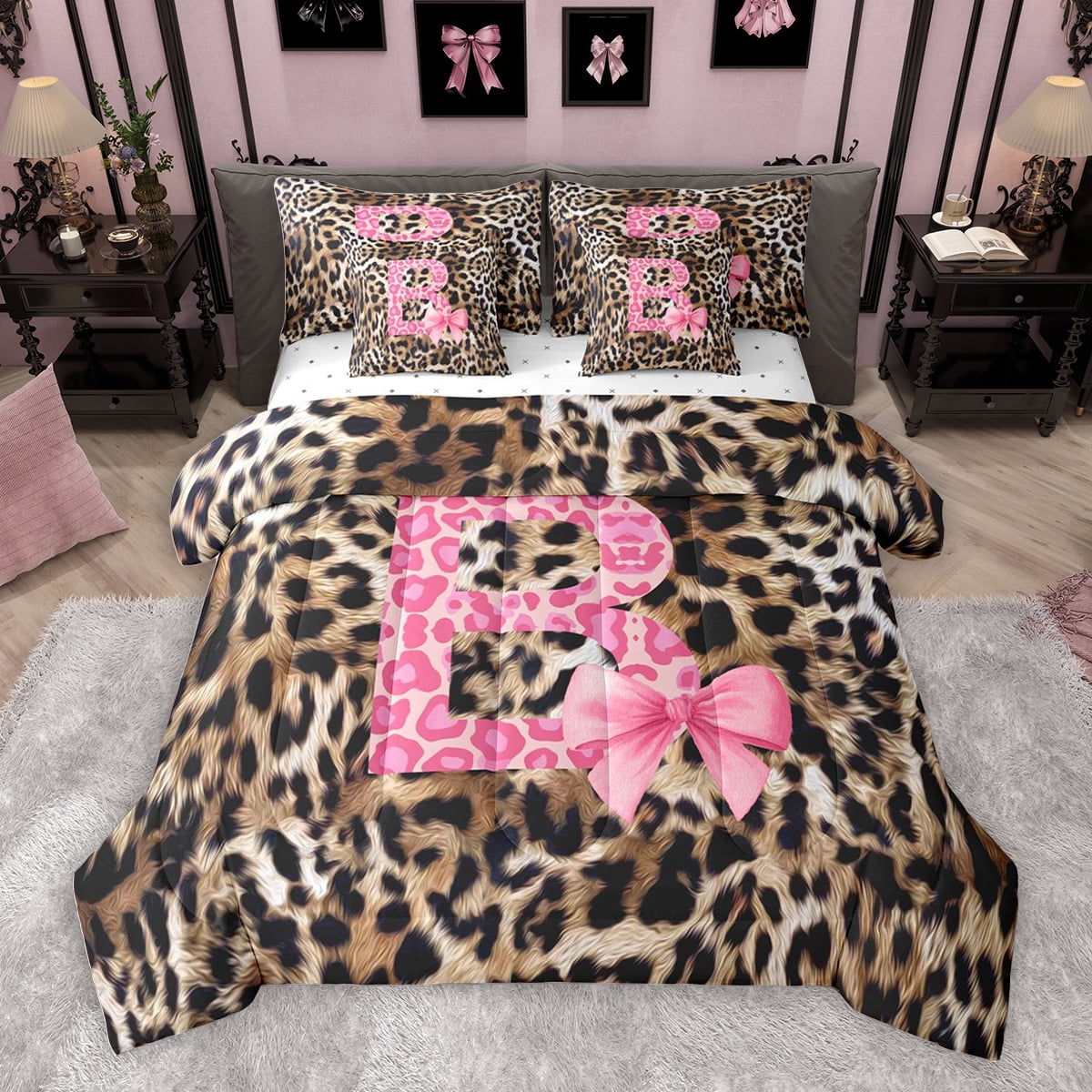 Homewish Fashion Leopard Print B Bedding Comforter Set 7pcs for Women ...