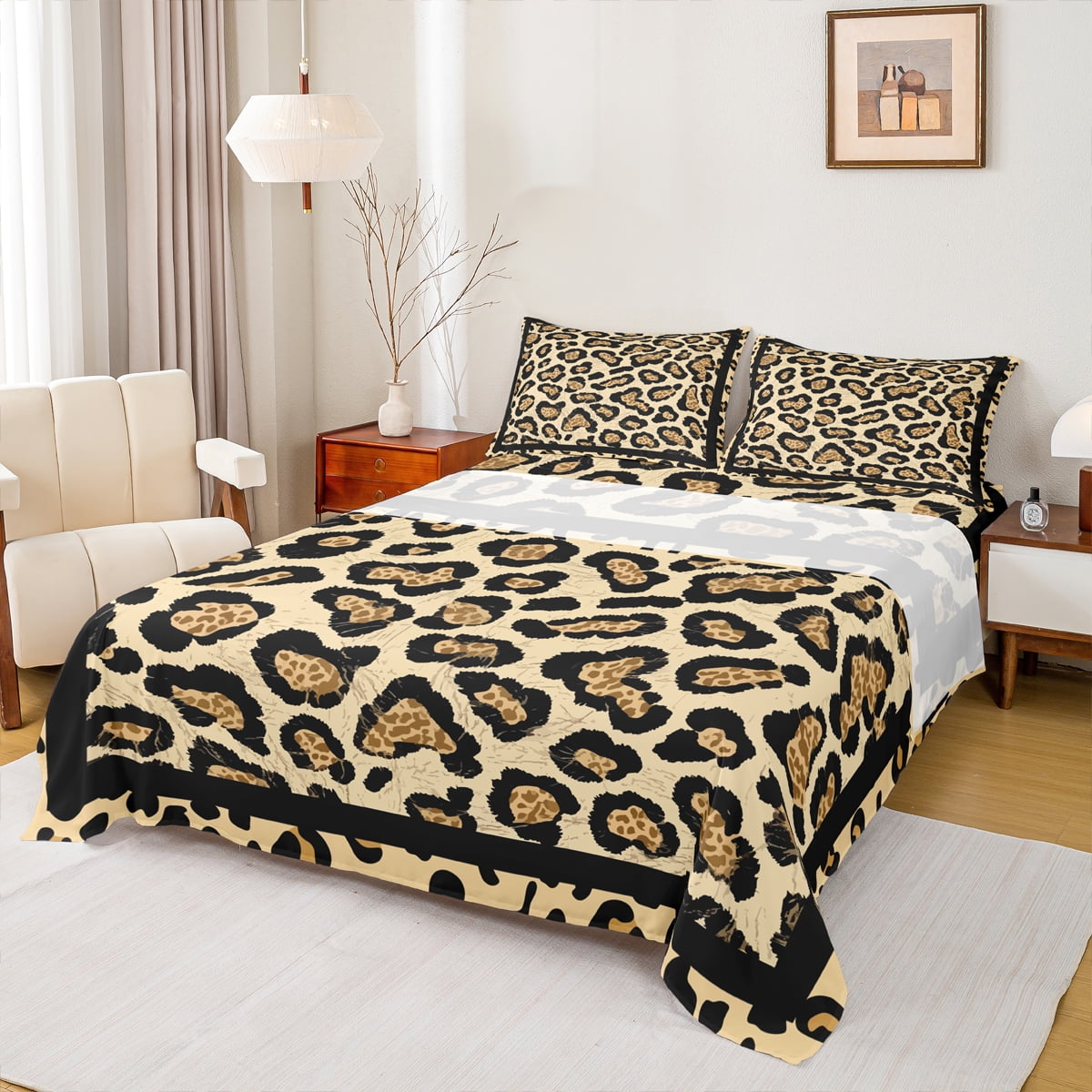 Manfei Fashion Leopard Print Bed Sheets, Cheetah Animal King Sheets ...
