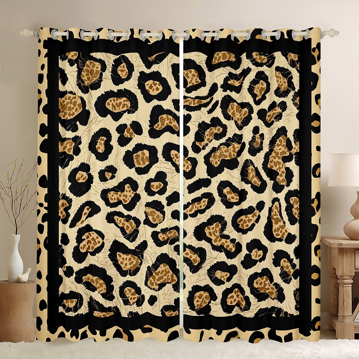 Manfei Fashion Leopard Print Black Out Curtains, Cheetah Animal ...